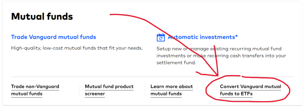 Convert Vanguard Mutual Funds to ETF Versions Online