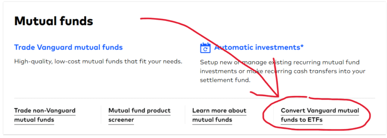 Convert Vanguard Mutual Funds to ETF Versions Online